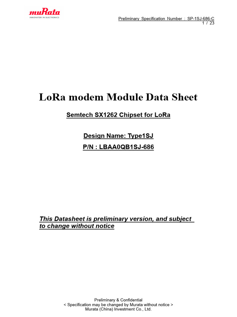 Lbaa0qb1sj 686 Integrated Lorawan Modem Datasheet Specifications | PDF ...