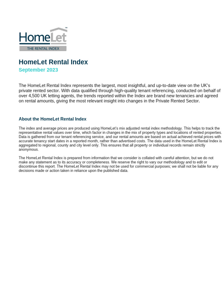 HomeLet Rental Index Report - September 2023 | PDF | Leasehold Estate ...