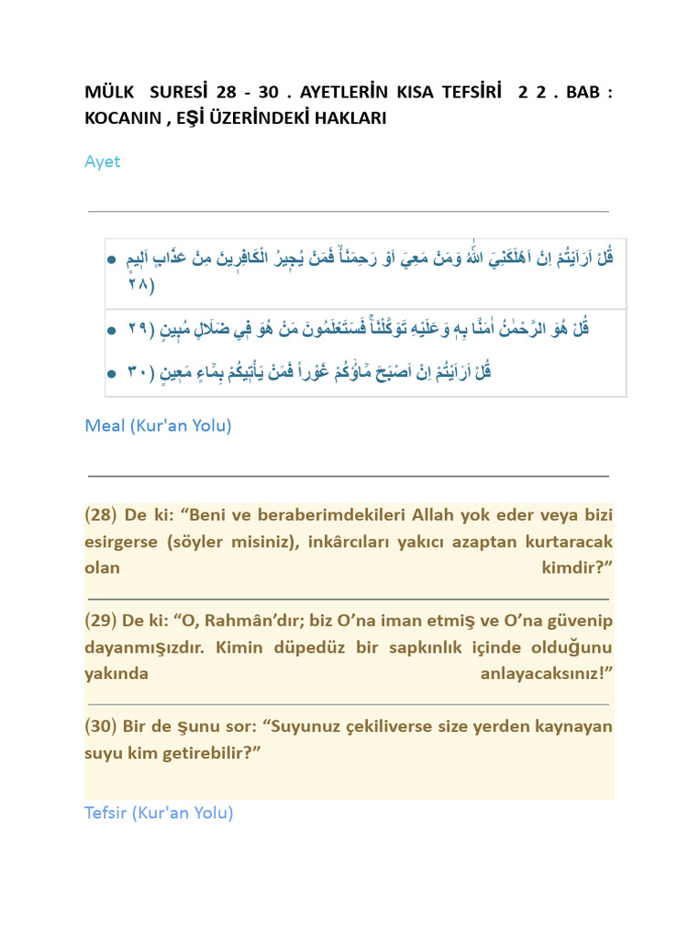 22 Recep 1446 MÜLK SURESİ 28 - 30 AYETLERİN KI_250122_084352 | PDF