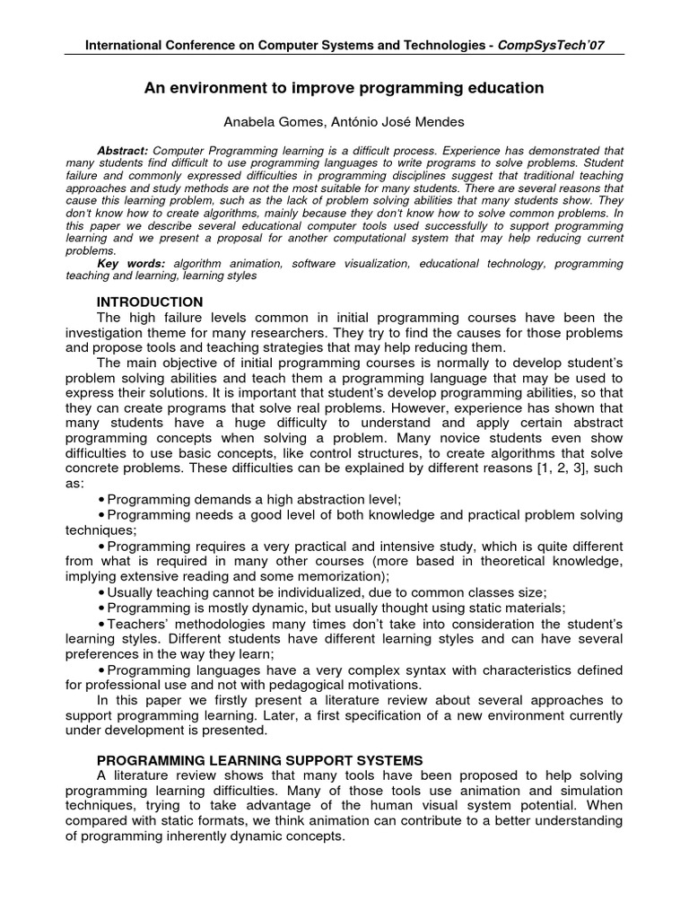 An Environment To Improve Programming Education Gomes2007 | PDF | Computer Programming ...