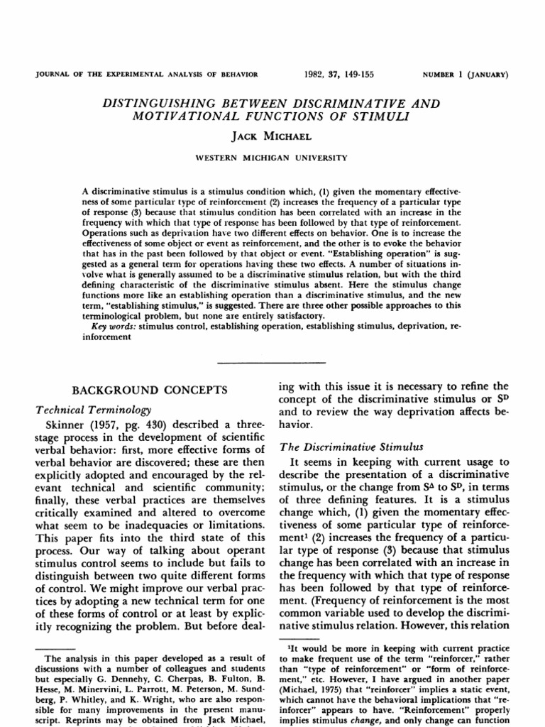 Establishing Operations in Behavior Analysis | PDF | Reinforcement ...