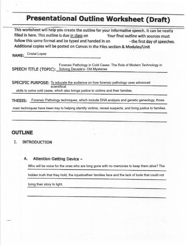 Presentational Outline Worksheet | PDF | Dna Profiling | Forensic Science
