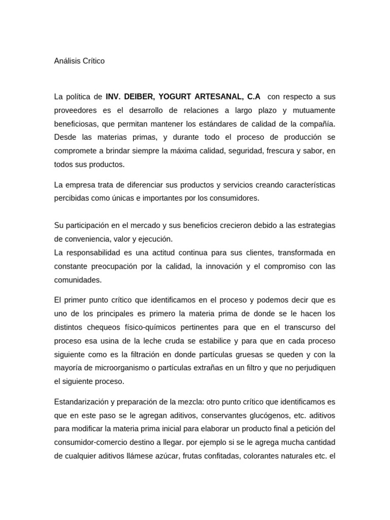 Analisis Critico | PDF | Yogur | Producto (Negocio)