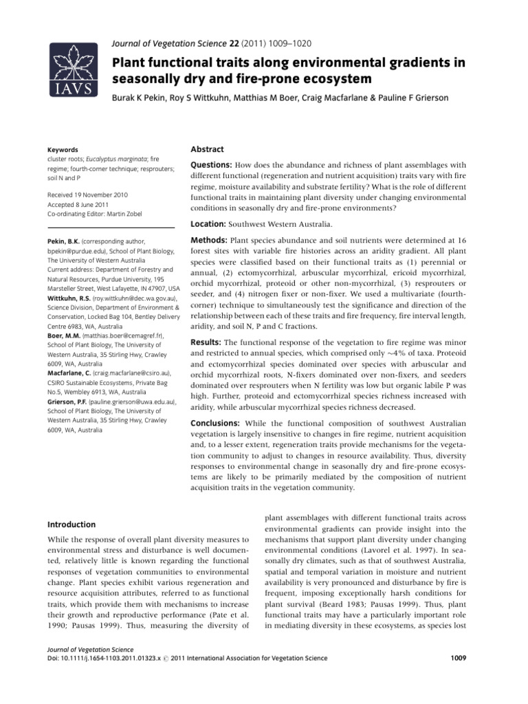 Plant Traits in Fire-Prone Ecosystems | PDF | Botany | Biology