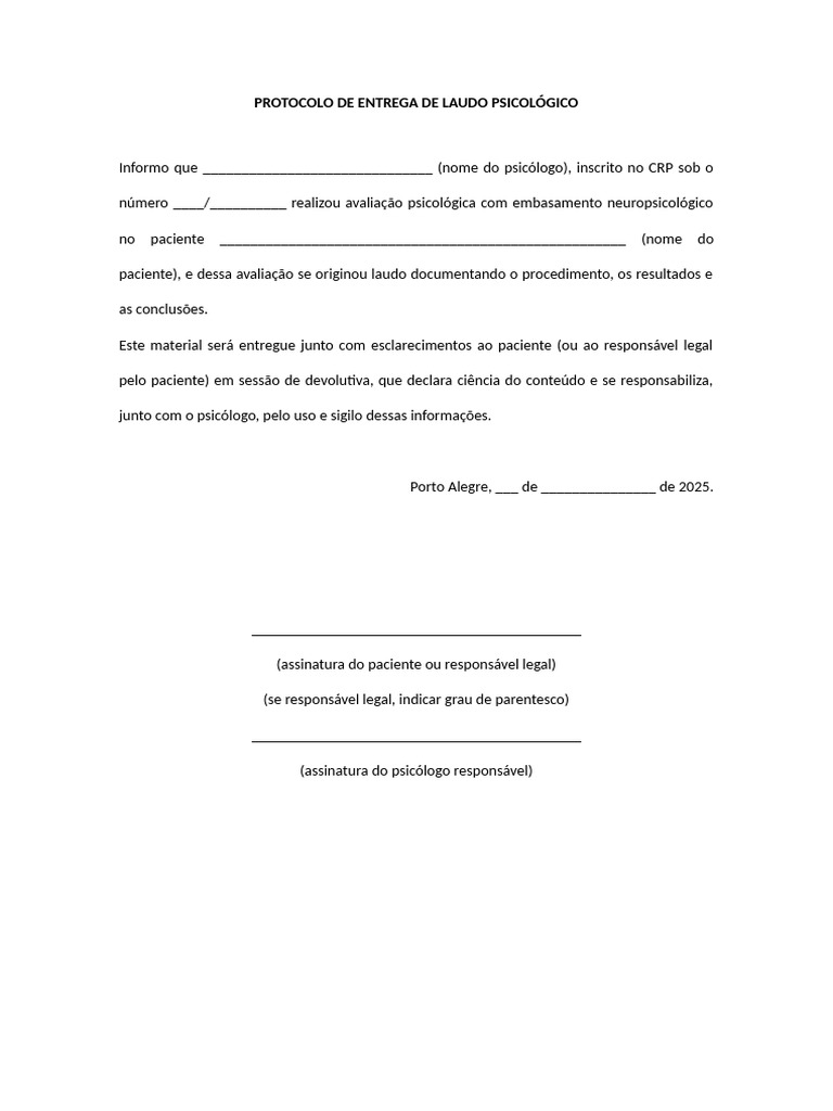 Protocolo de Entrega de Laudo Psicológico | PDF