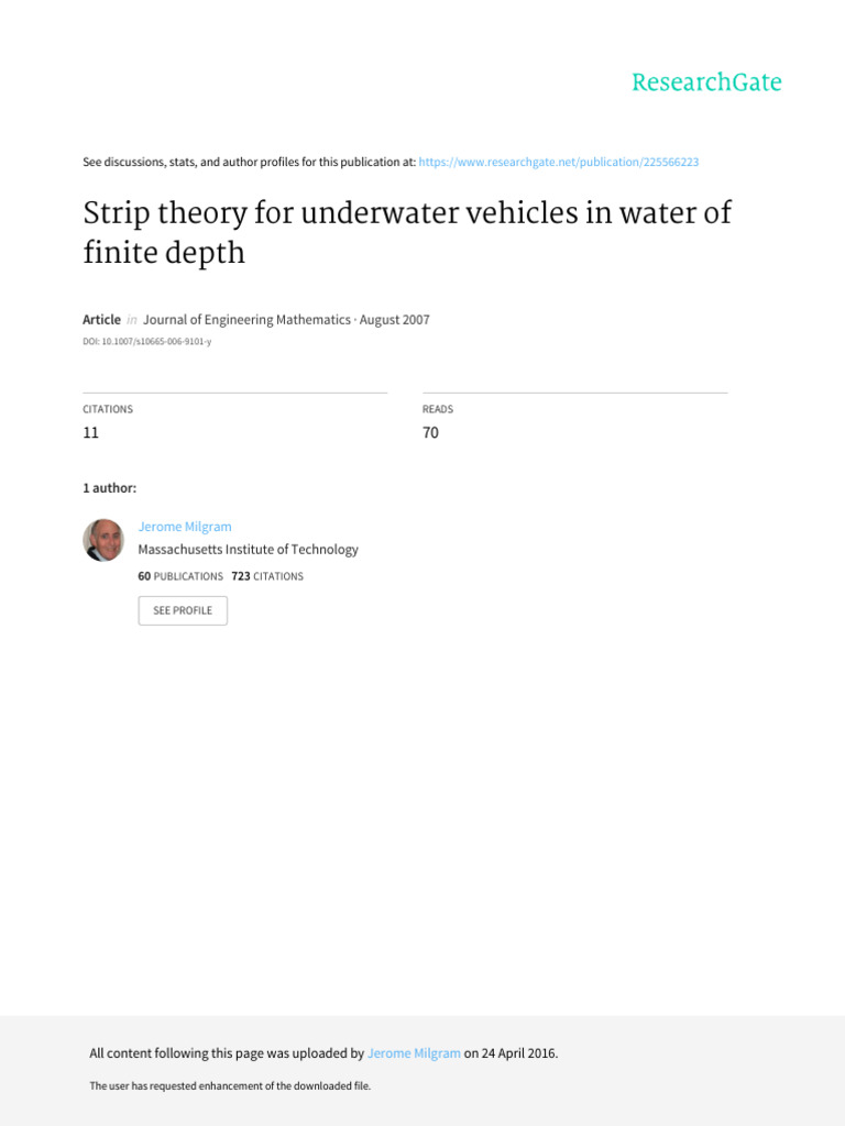 Strip Theory For Underwater Vehicles in Water of Finite Depth - Milgram ...