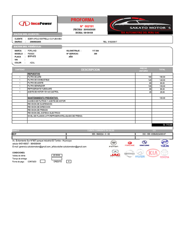 PROFORMA BYM-872 FORLAND | PDF | Industria automotriz | Vehículo de motor