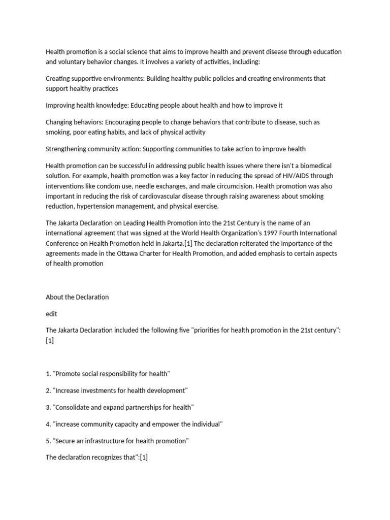 Health Promotion Strategies and Priorities | PDF