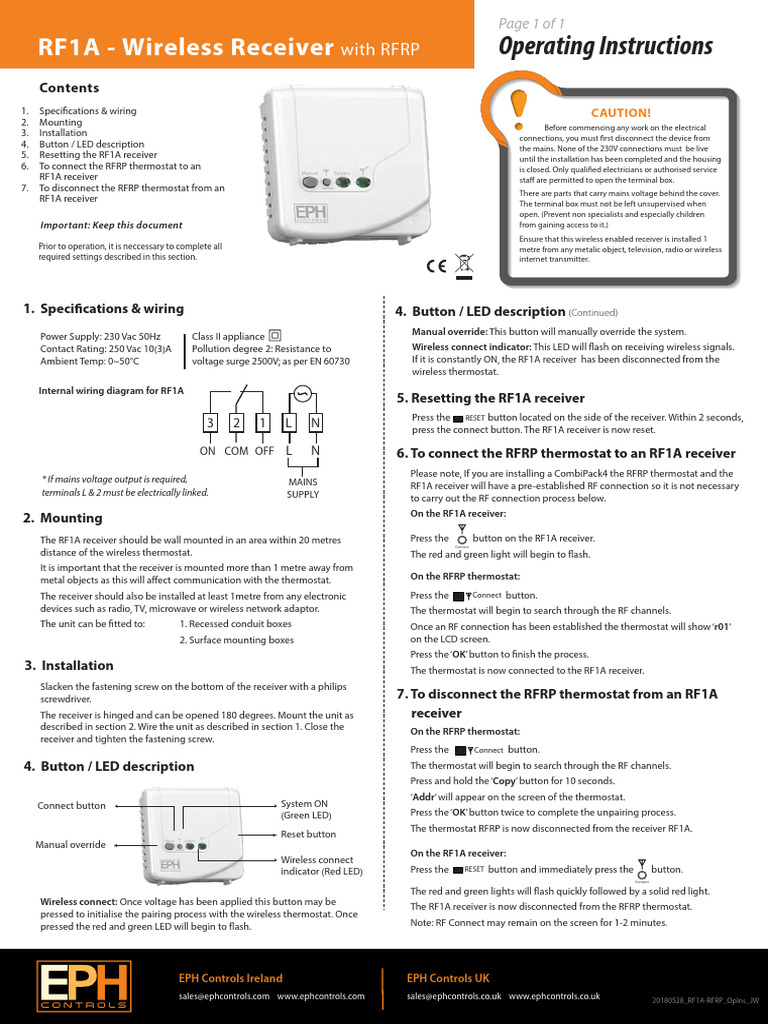 20180528_RF1A-RFRP_OpIns_JW | PDF | Thermostat | Mains Electricity