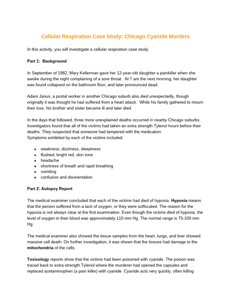 Cellular Respiration Case Study Chicago Cyanide Murders | PDF ...