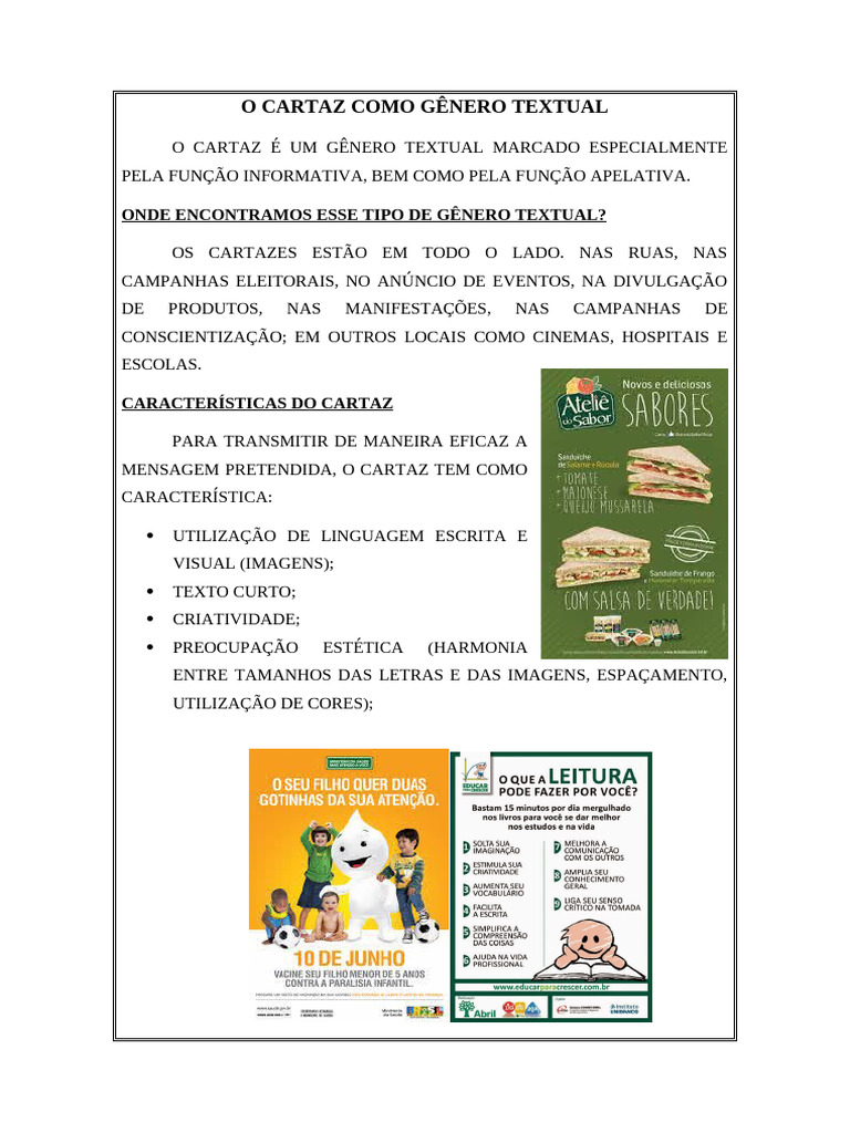 O CARTAZ COMO GÊNERO TEXTUAL | PDF