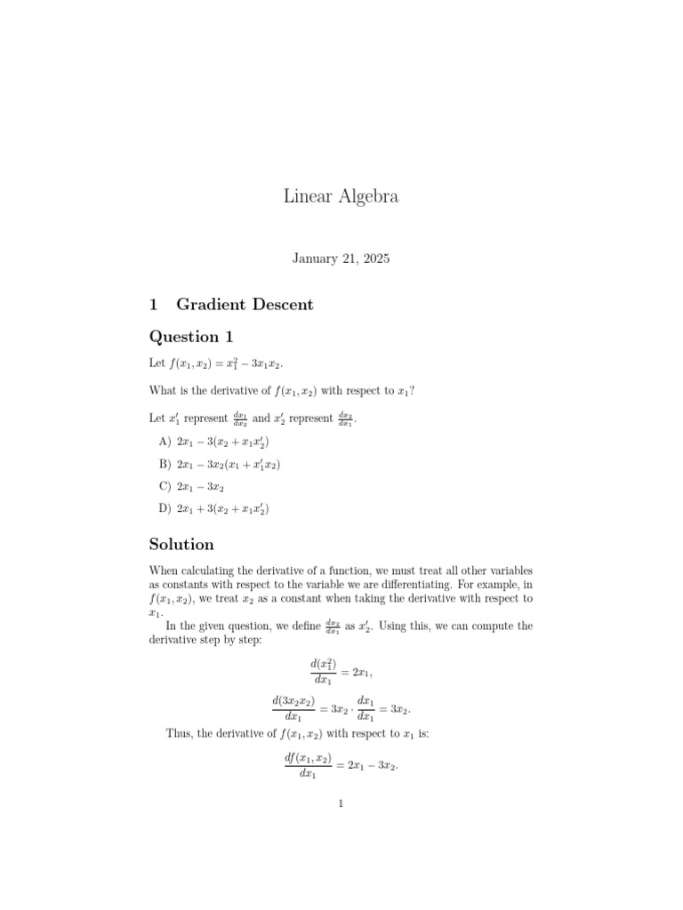 Linear - Algebra Practice Problems | PDF | Derivative | Algebra