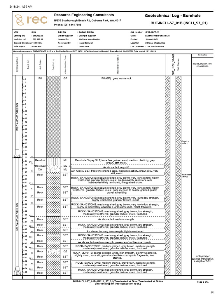 Geotechnical Borehole Log for Ghana Project | PDF | Sandstone | Rock ...