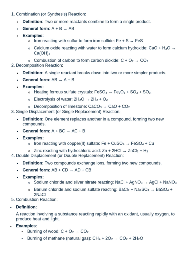 Types of Chemical REactions | PDF | Chemical Reactions | Oxide