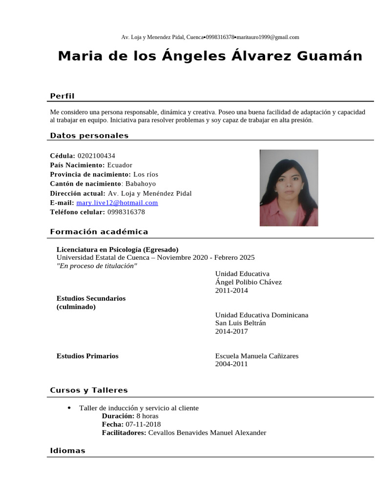 Curriculum, María Alvarez | PDF