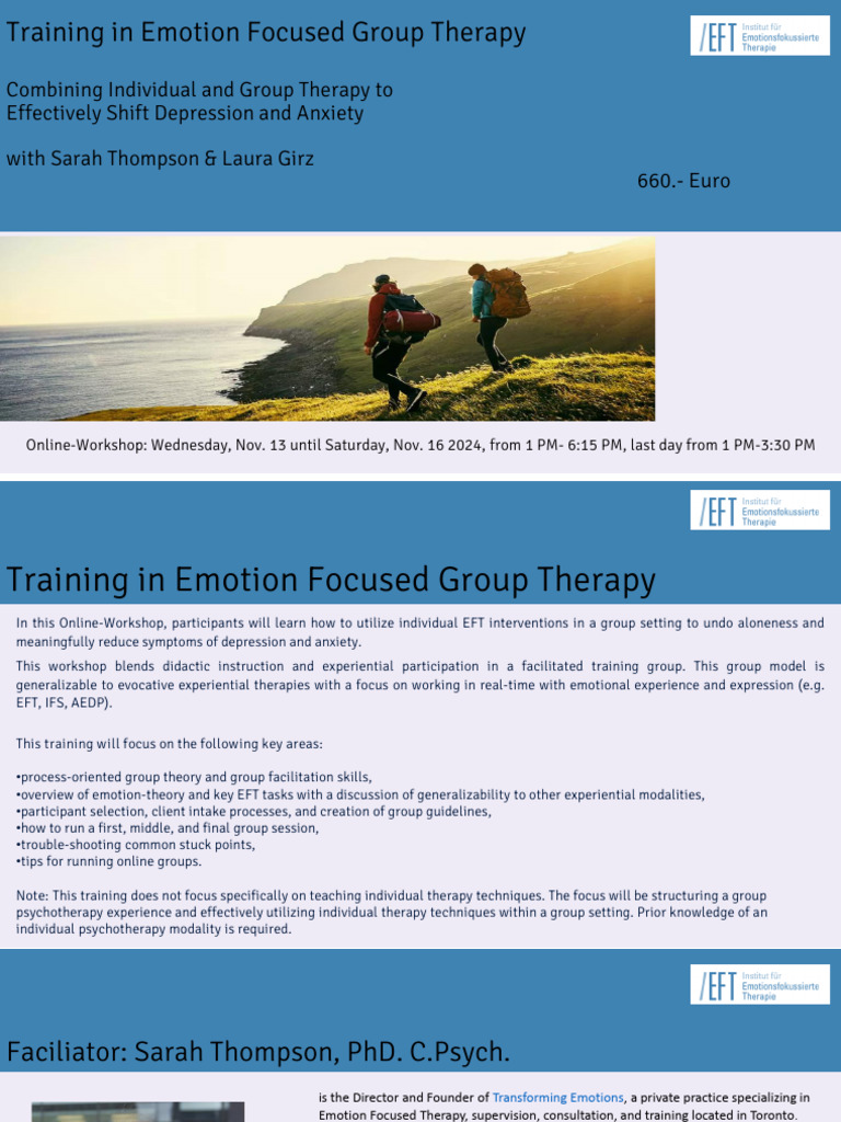 Masterclass Emotion Focused Group Therapy | PDF | Psychotherapy | Clinical Psychology