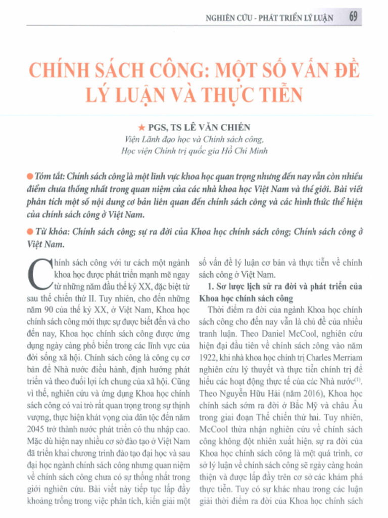 Le Van Chien - Chinh Sach Cong Mot So Van de Ly Luan Va Thuc Tien | PDF
