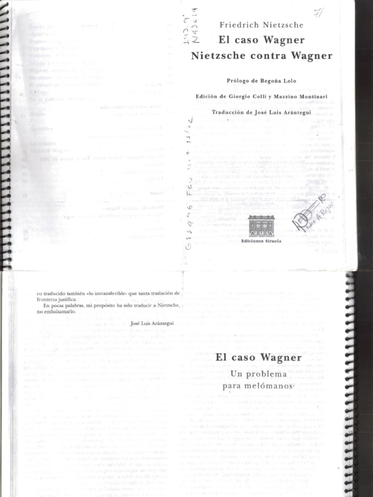 NIETZSCHE, Friedrich. El Caso Wagner | PDF