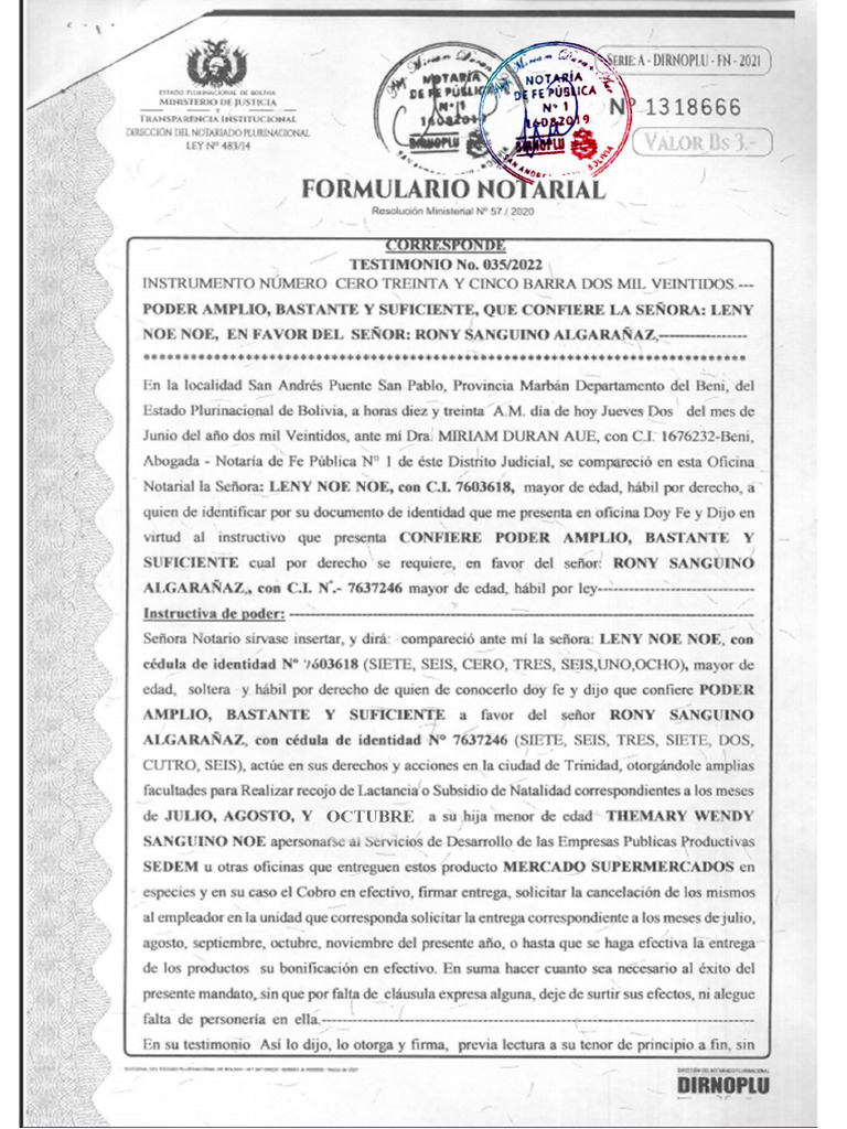 formulario notarial numero 1 | PDF