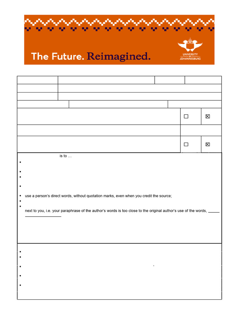 UJ Anti-Plagiarism Declaration Form | PDF | Plagiarism | Justice