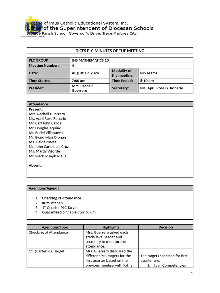 PLC4 Math10 081924 | PDF