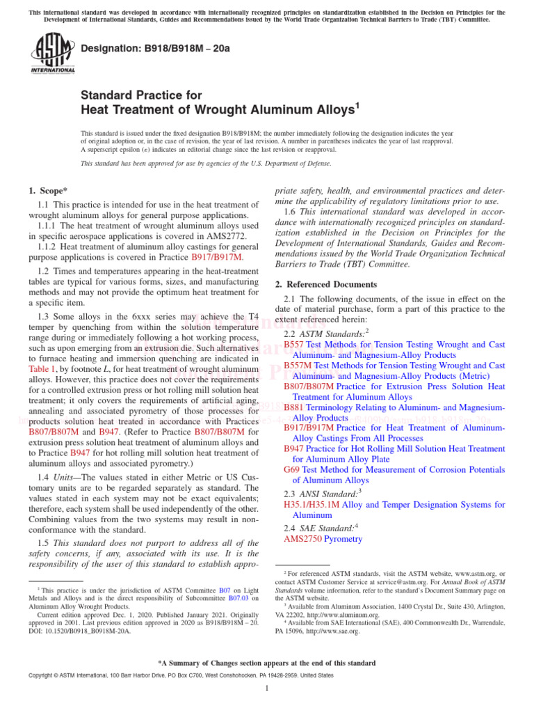 Astm b918 b918m 20a 型材时效工艺 | PDF | Heat Treating | Metalworking