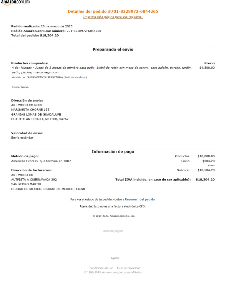 Detalles del pedido en Amazon México | PDF