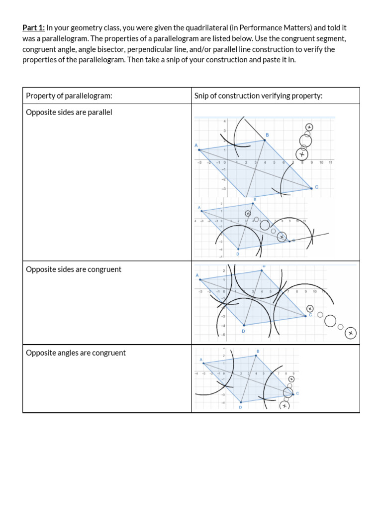 Copy of Student recording sheet Q3 Honors Geometry Performance Task | PDF
