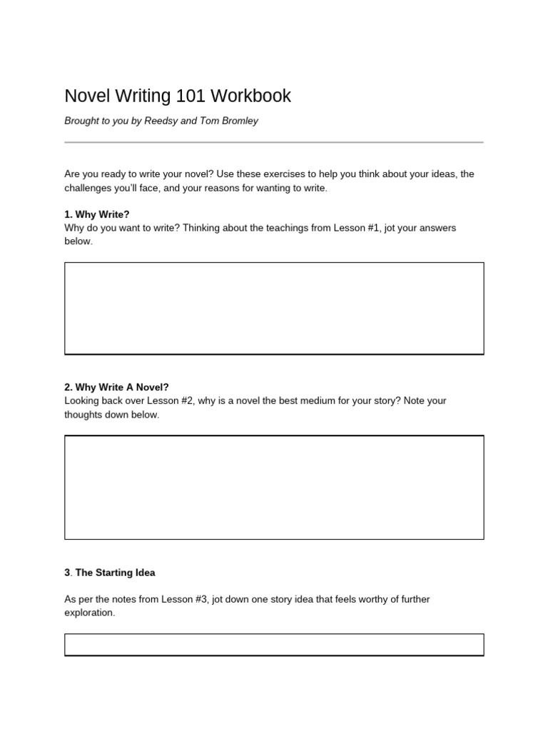 Novel Writing Workbook Exercises | PDF