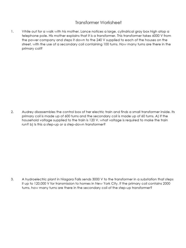 Transformers Worksheet 1 | PDF