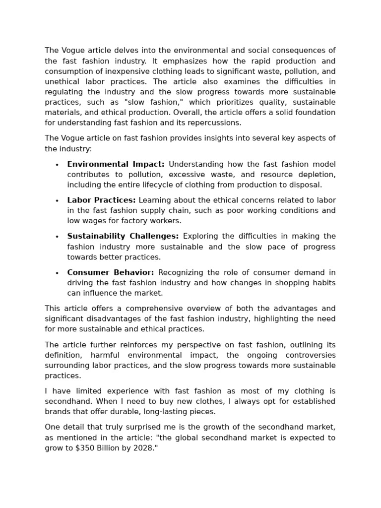 Fast Fashion: Impacts and Sustainability Challenges | PDF ...