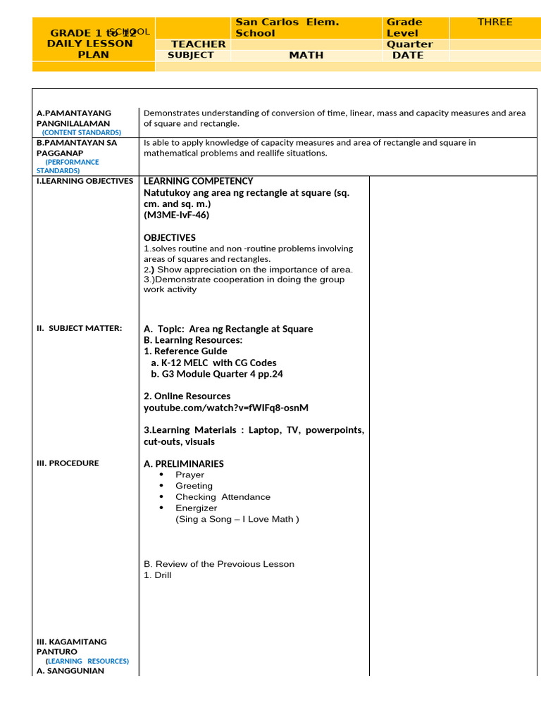 Cot-2 Math Lesson Plan Quarter 4 | PDF