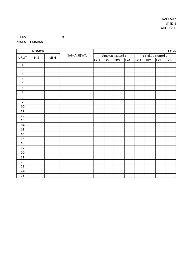 Format Nilai Kumer Formatif | PDF
