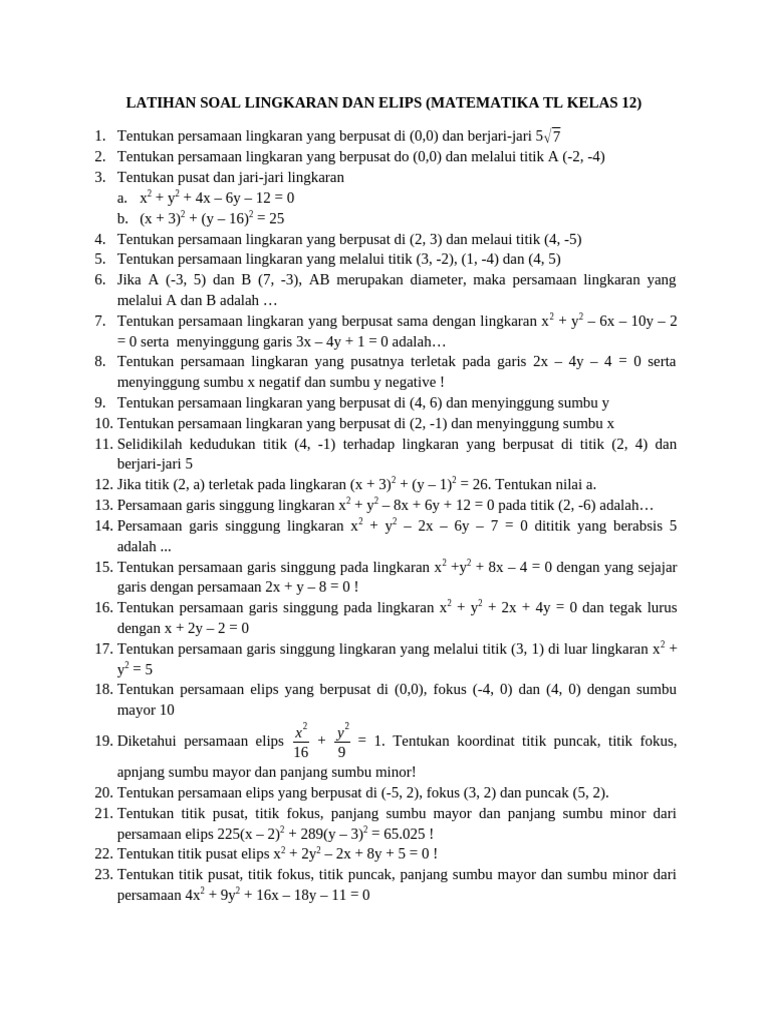 Latihan Soal Lingkaran Dan Elips | PDF