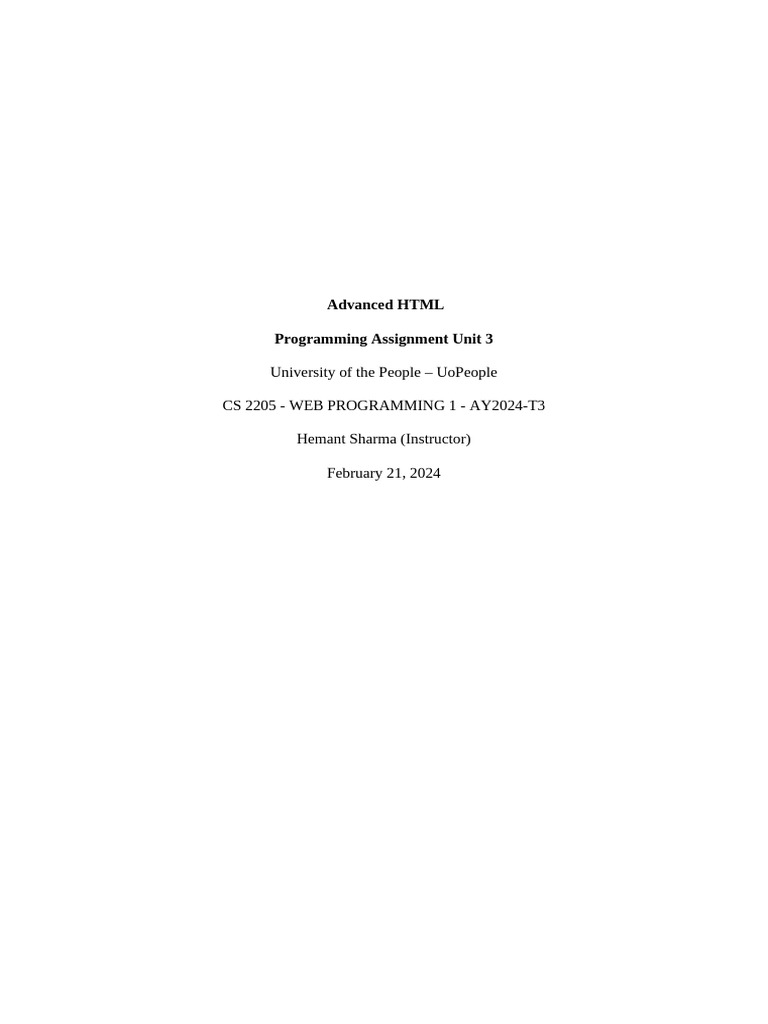 Programming Assignment Unit 3 | PDF | Html Element | World Wide Web Programming Assignment Unit 3 | PDF | Html Element | World Wide Web
