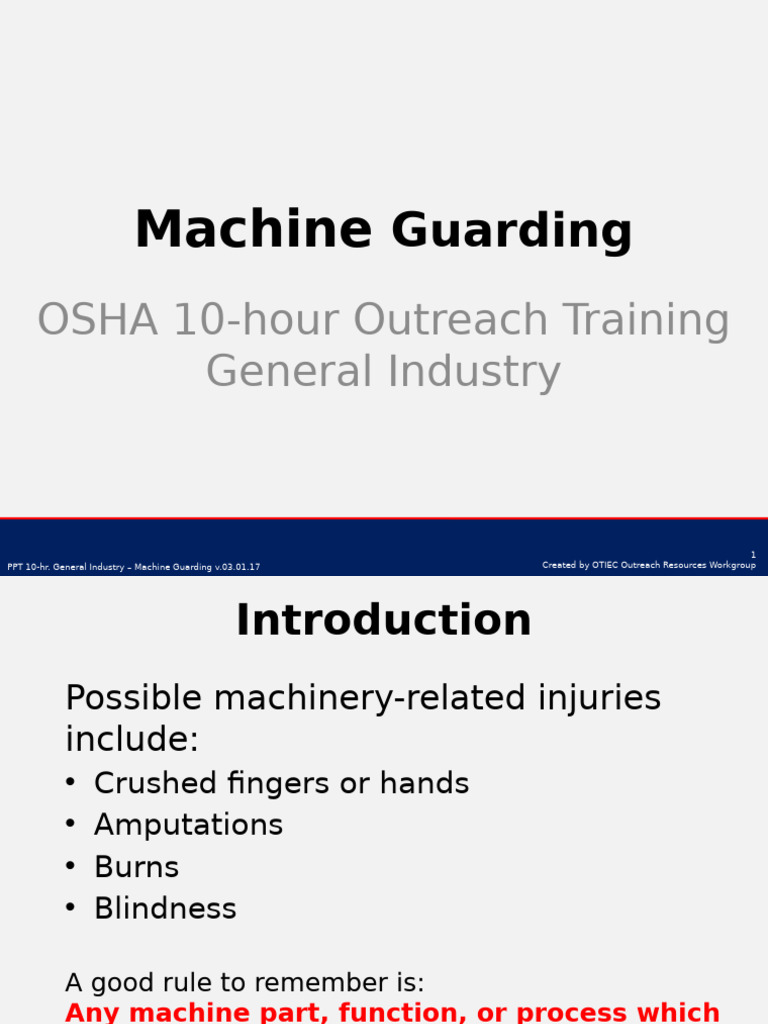 OSHA Machine Guarding Training Guide | PDF | Machines | Mechanical ...