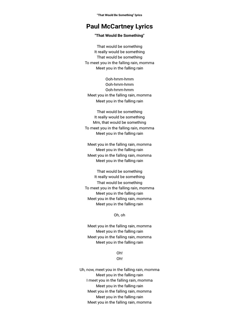 Paul McCartney - That Would Be Something Lyrics | PDF