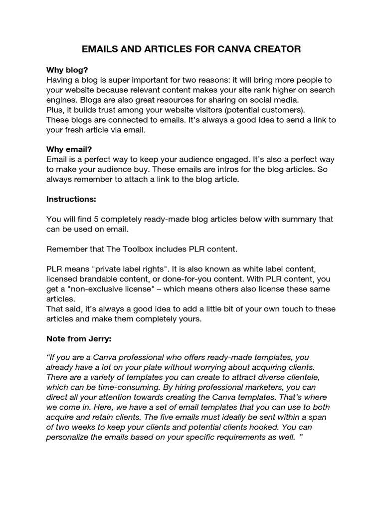 Emails and Articles For Canva Creator | PDF | Target Audience | Brand