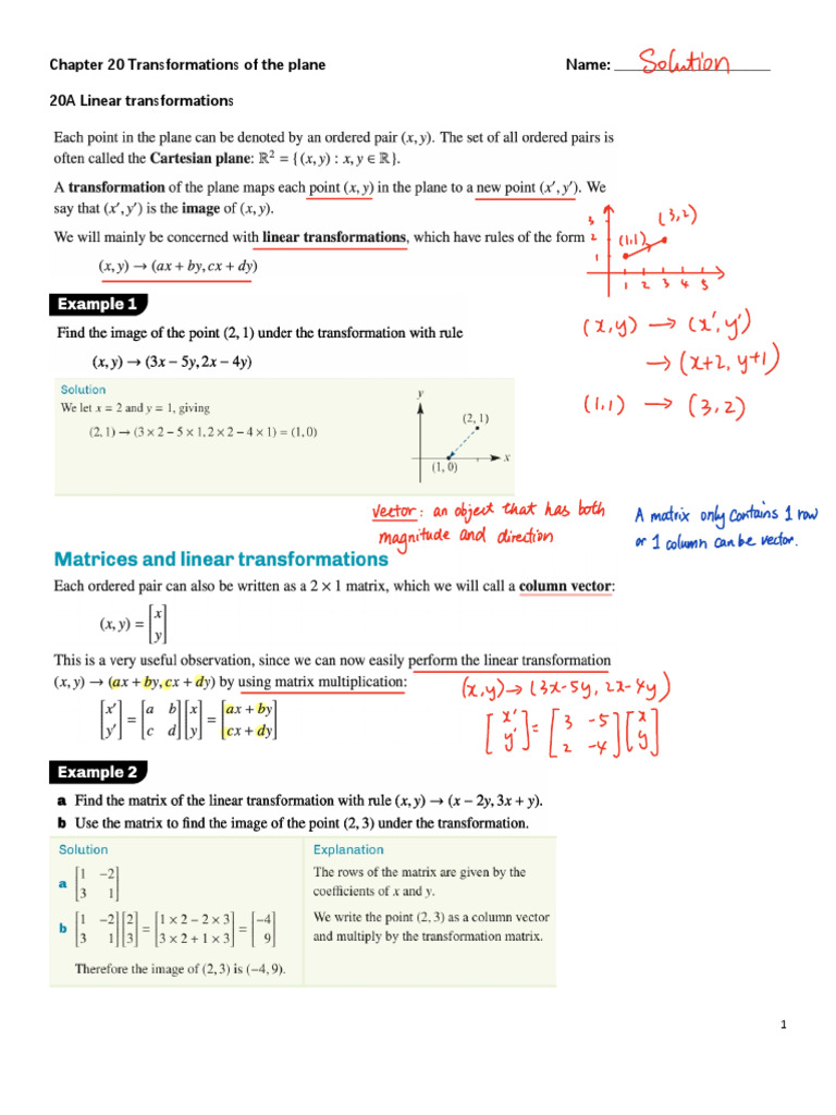 Chapter 20 Transformations of The Plane Solution Booklet | PDF