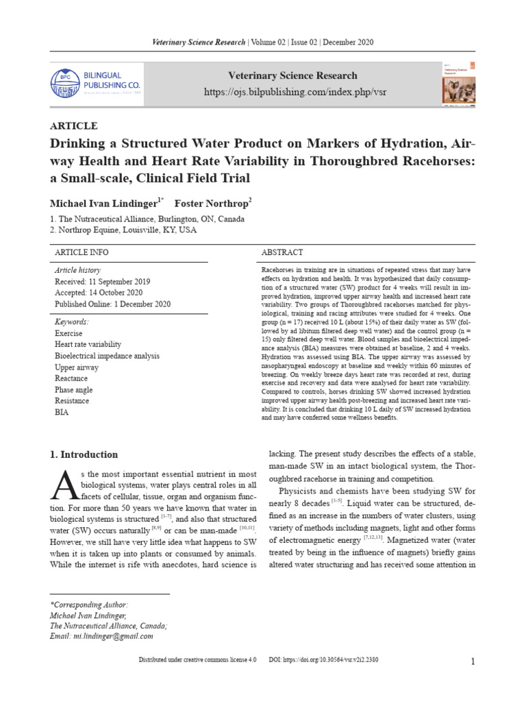 Drinking A Structured Water Product On Markers of | PDF | Water ...