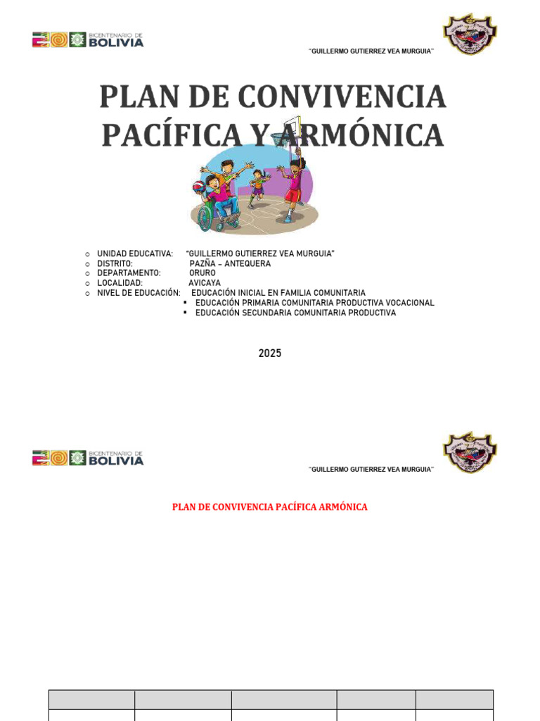 Plan de Convivencia Pacífica Escolar | PDF | Discriminación y ...