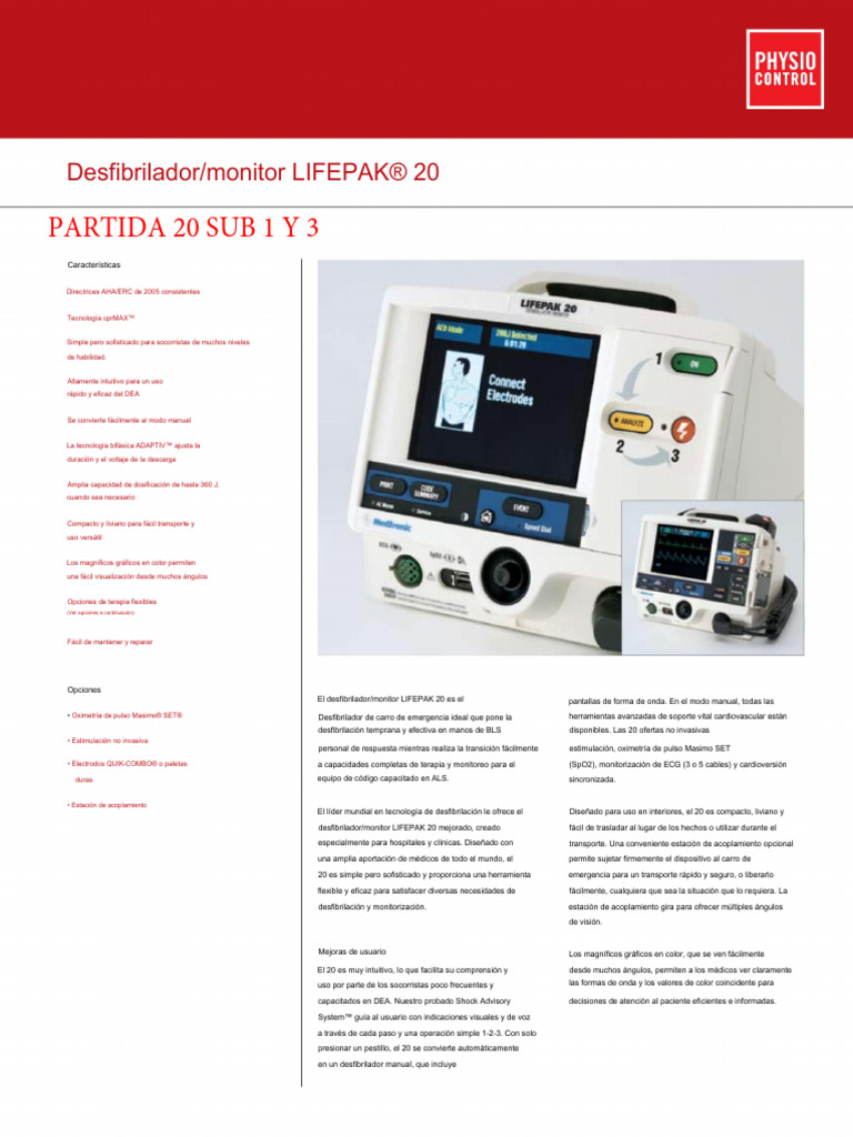 21 Desfibrilador Physiocontrol Lifepak 20 | PDF | Reanimación cardiopulmonar