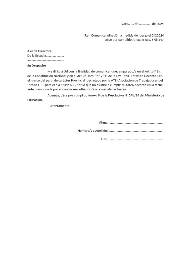Adhesión a Paro Docente 5/3/2025 | PDF