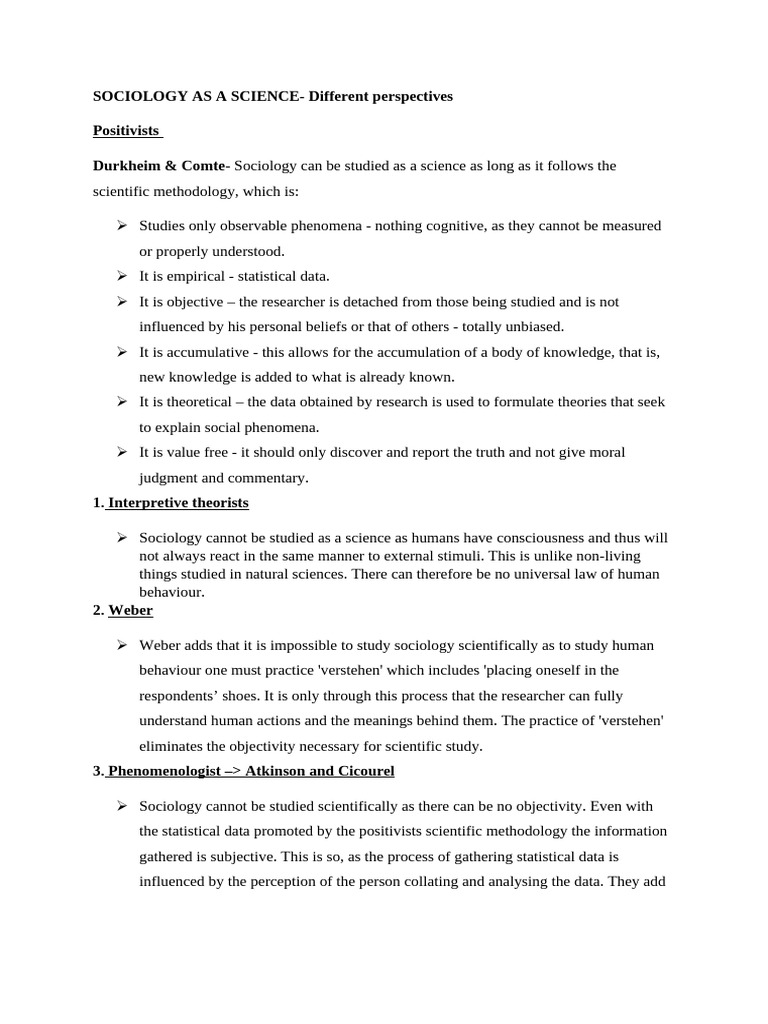 Sociology as Science: Perspectives Explained | PDF | Sociology | Positivism
