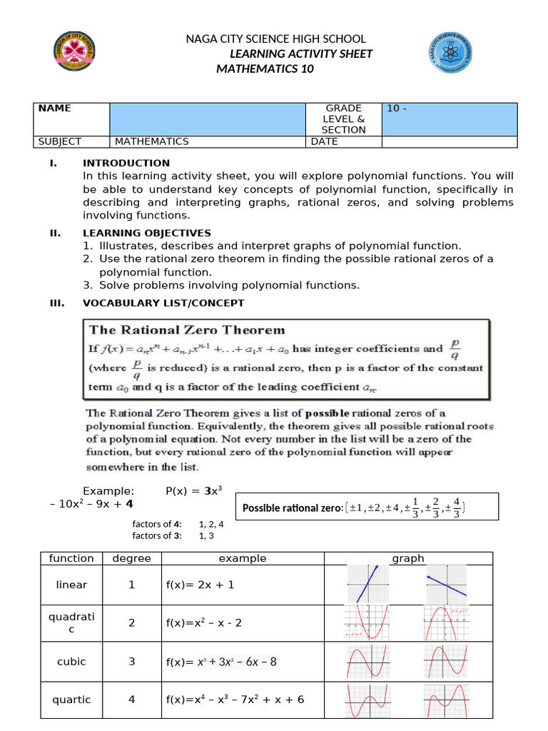 LASQ2 Polynomial Functions | PDF | Polynomial | Function (Mathematics)