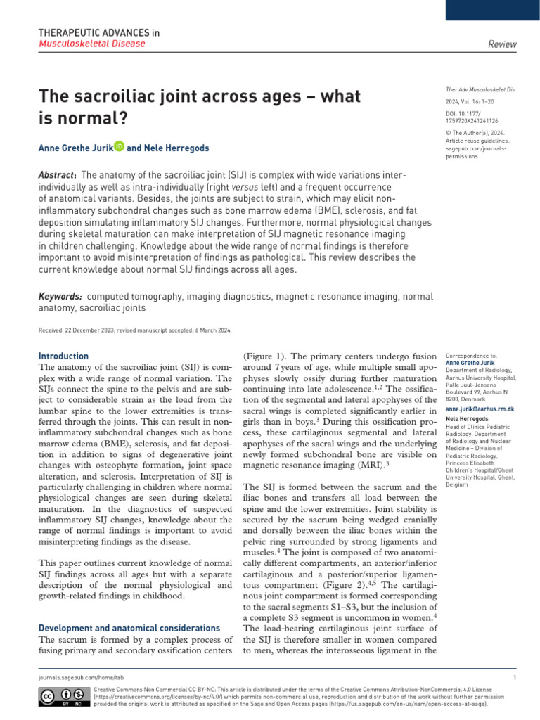 Normal Sacroiliac Joint Findings by Age | PDF | Musculoskeletal System