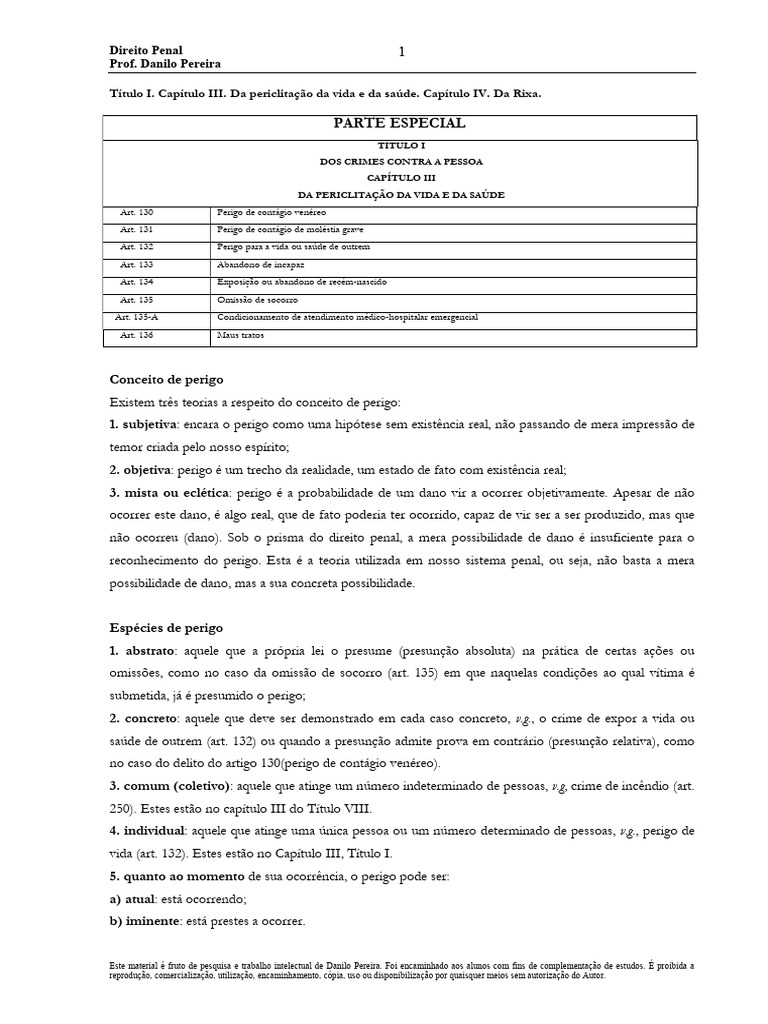 Apostila 3 - Artigo 130-137 CP | PDF | Crimes | Crime e Violência