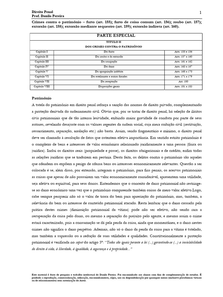 Apostila 7 - art. 155-160 CP-1 | PDF | Roubo | Crimes