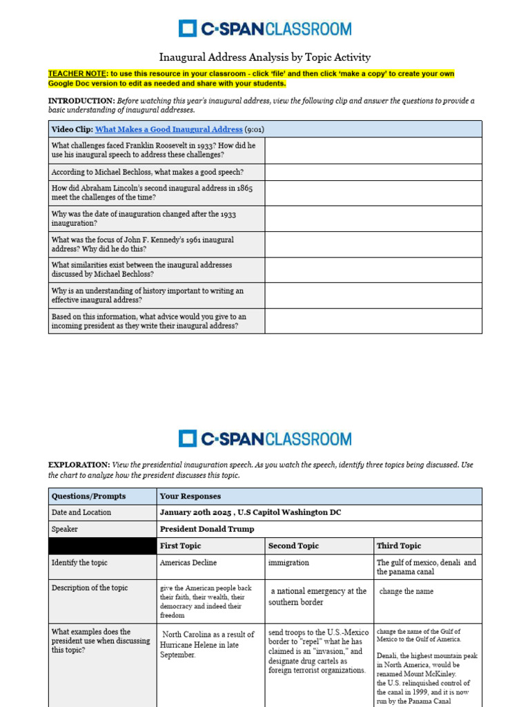 Savannah Kelly - (Template) Topic Analysis 2025 Inaugural Addres | PDF ...