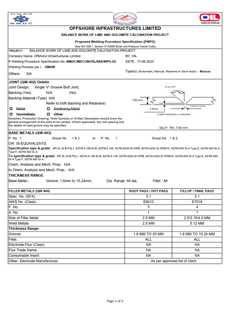 1WPS - Piping - LDCP - PKG 08a | PDF | Mechanical Engineering | Industrial Processes